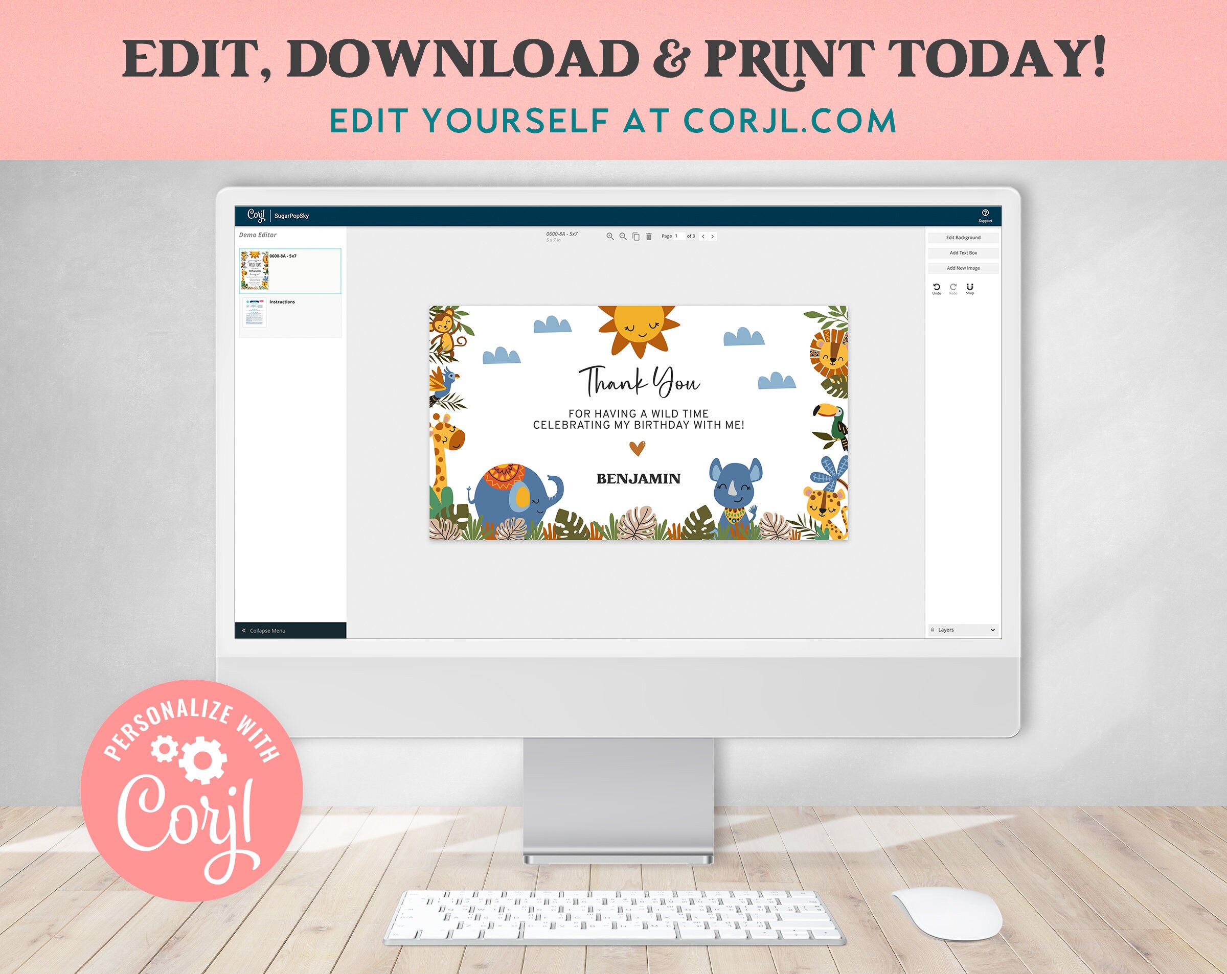 Editable Jungle Safari Birthday Favor Gable Box Template - Boho Safari ...