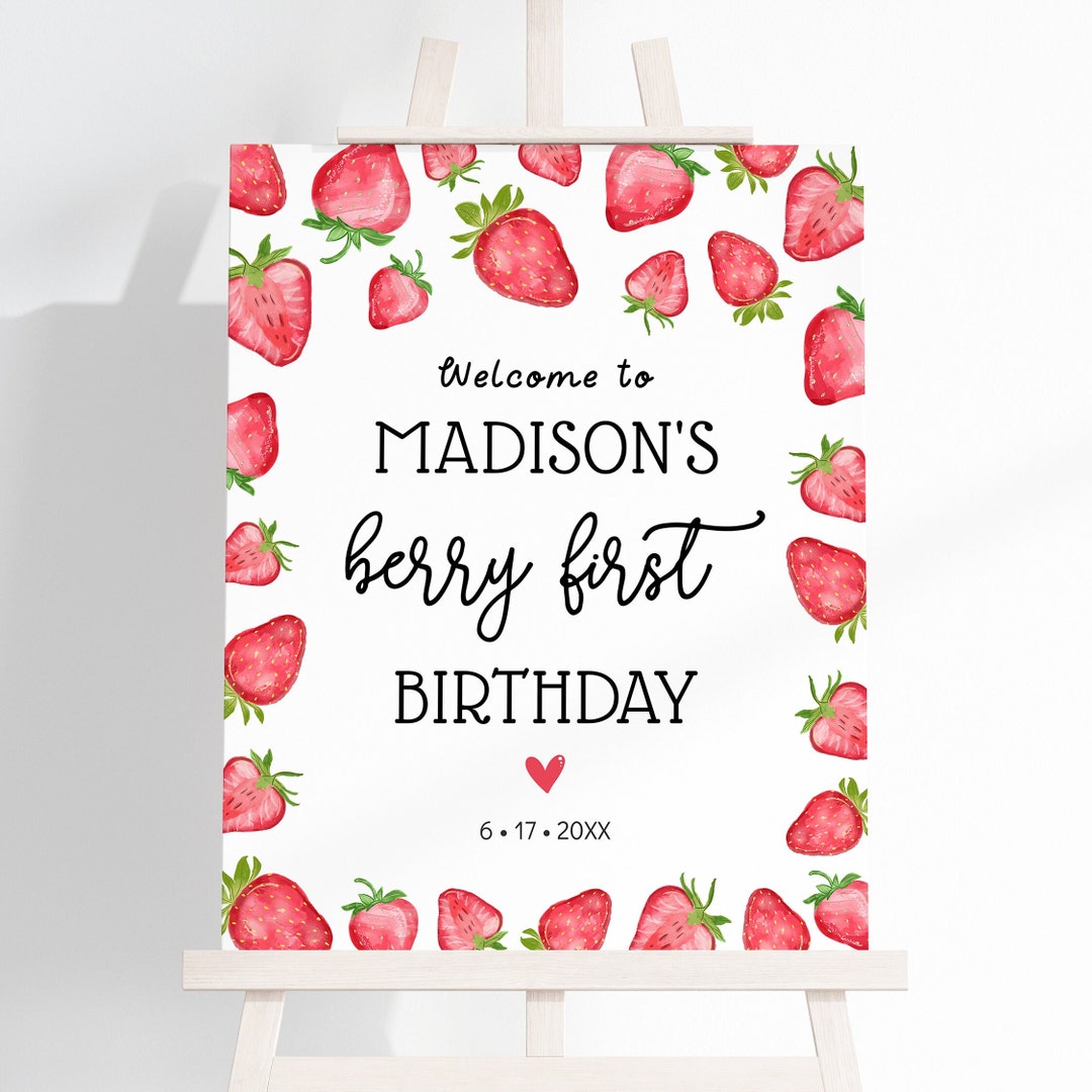 Editable Strawberry Welcome Sign - Strawberry Birthday Party Welcome ...