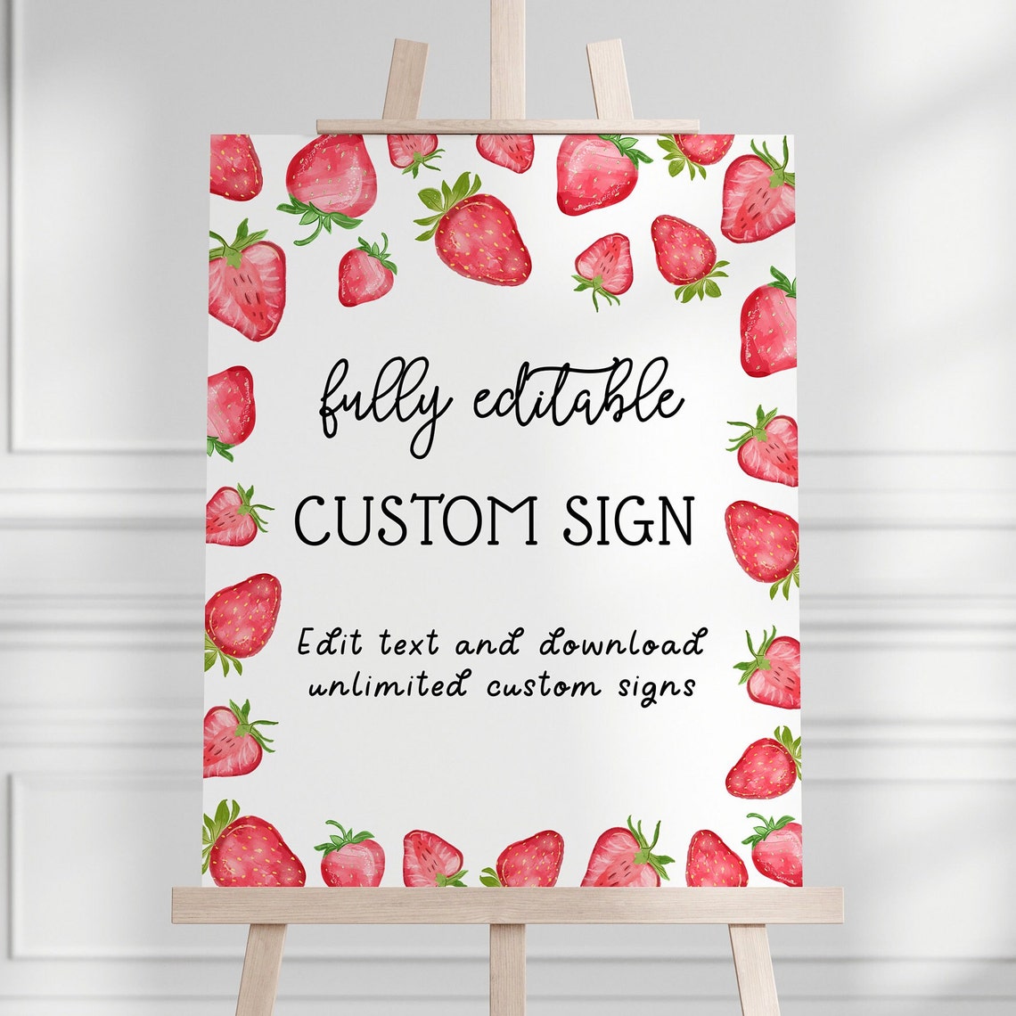 Editable Strawberry Custom Sign - Strawberry Birthday Party Custom Sign ...