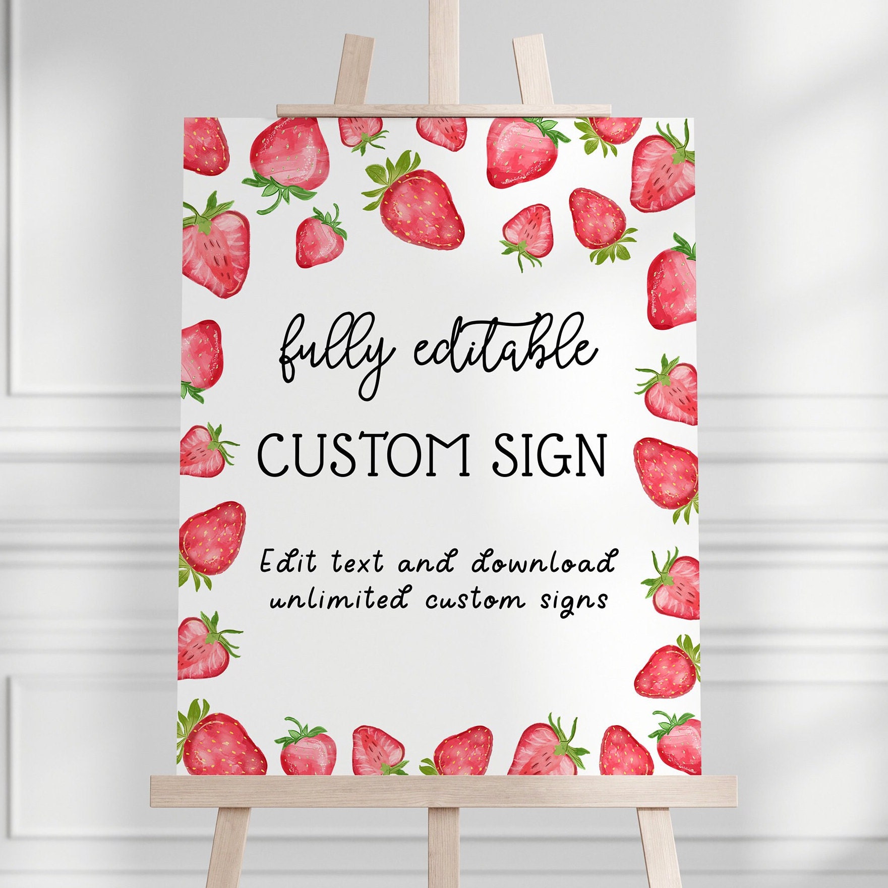 Editable Strawberry Custom Sign - Strawberry Birthday Party Custom Sign ...