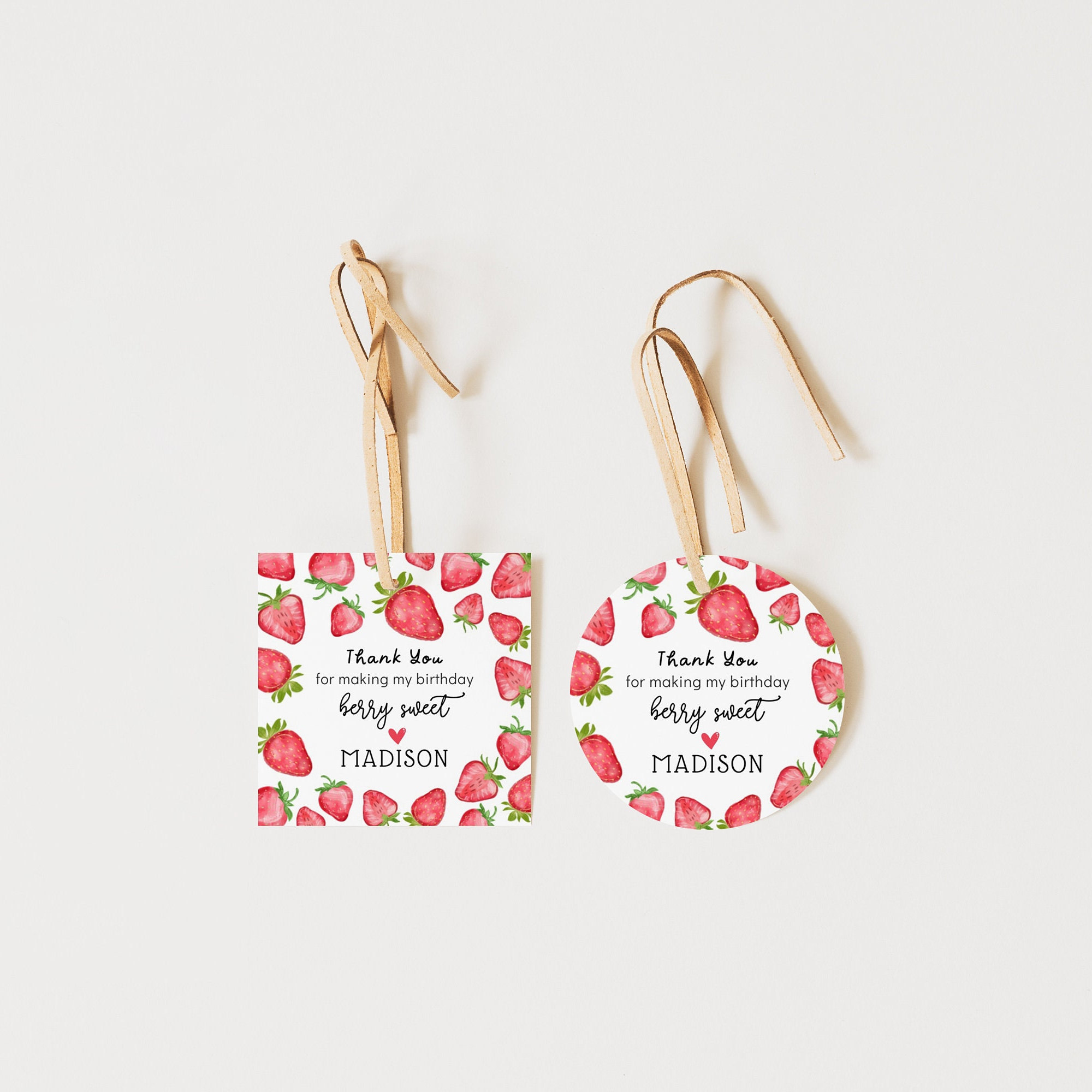 Editable Strawberry Birthday Party Favor Tags - Berry First Birthday ...