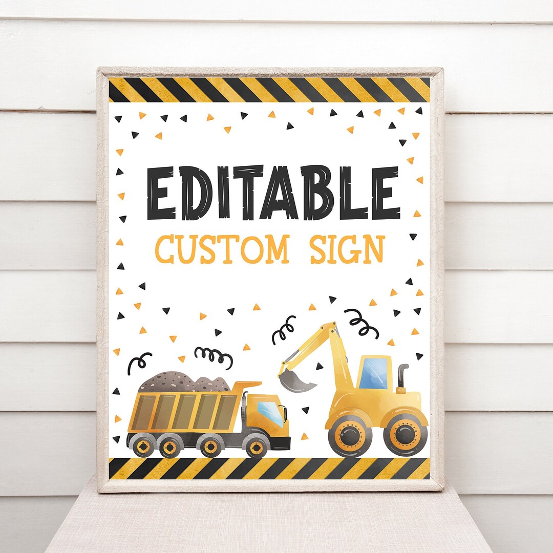 Construction Birthday Party Signs - Editable Custom Sign - Construction ...