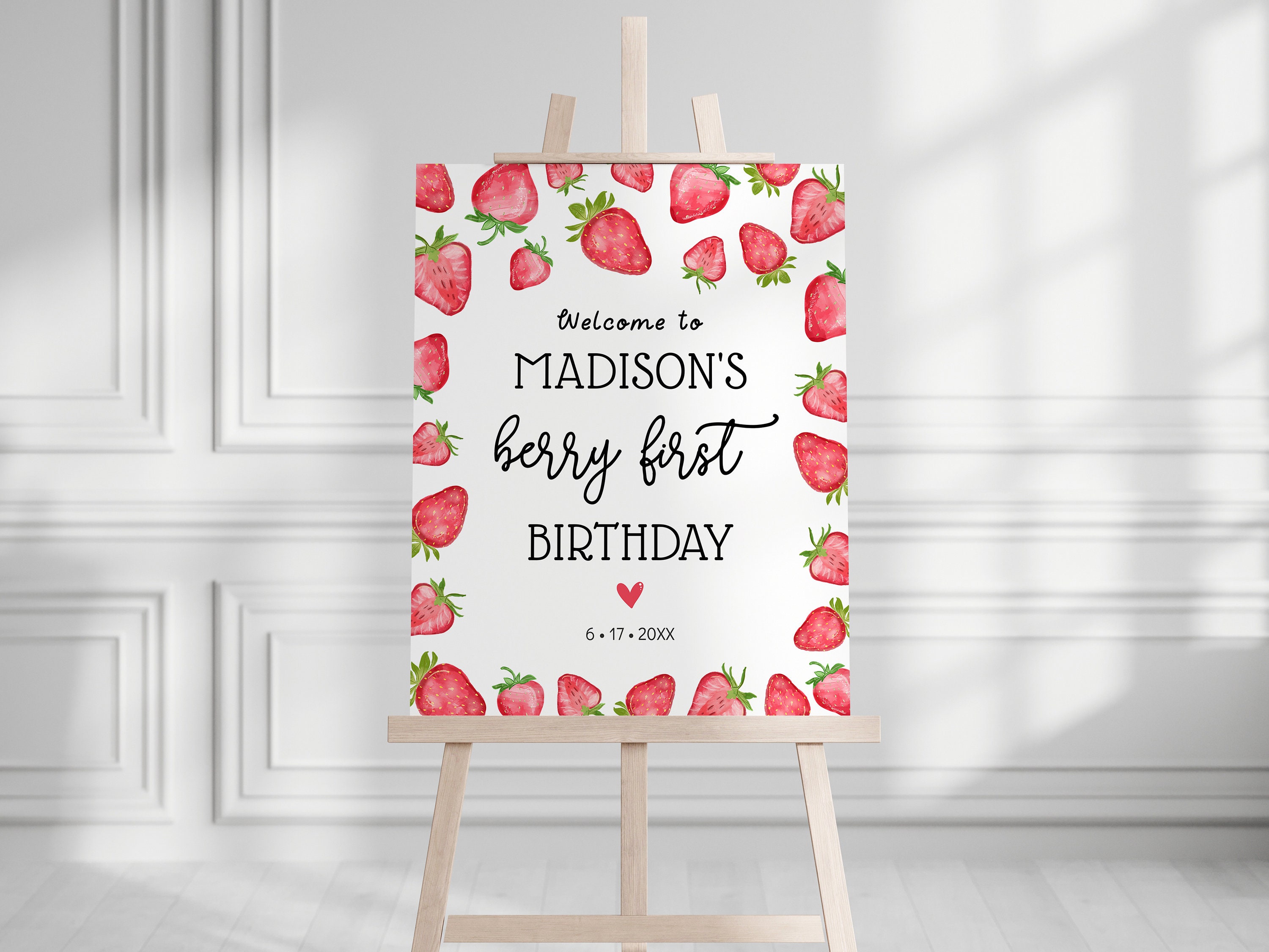 Editable Strawberry Welcome Sign - Strawberry Birthday Party Welcome ...