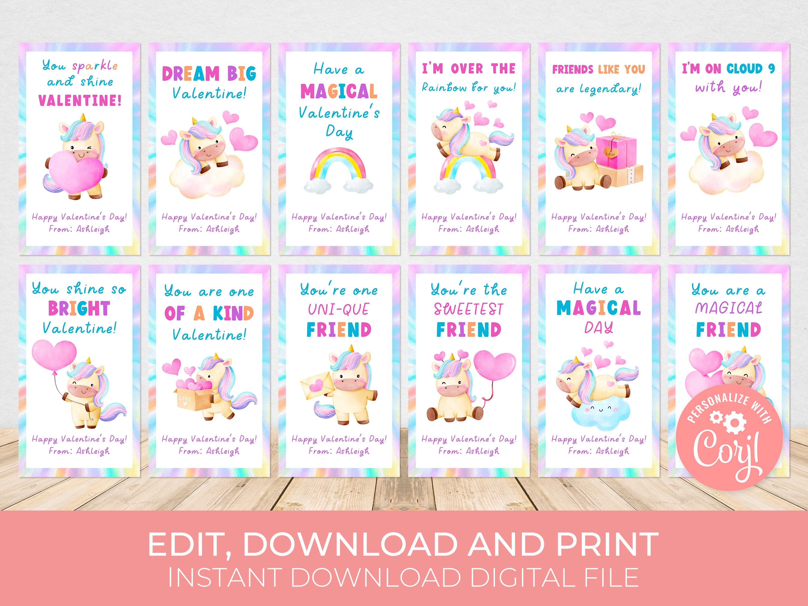 Editable Unicorn Valentine's Day Cards, Classroom Valentine's Day Cards ...