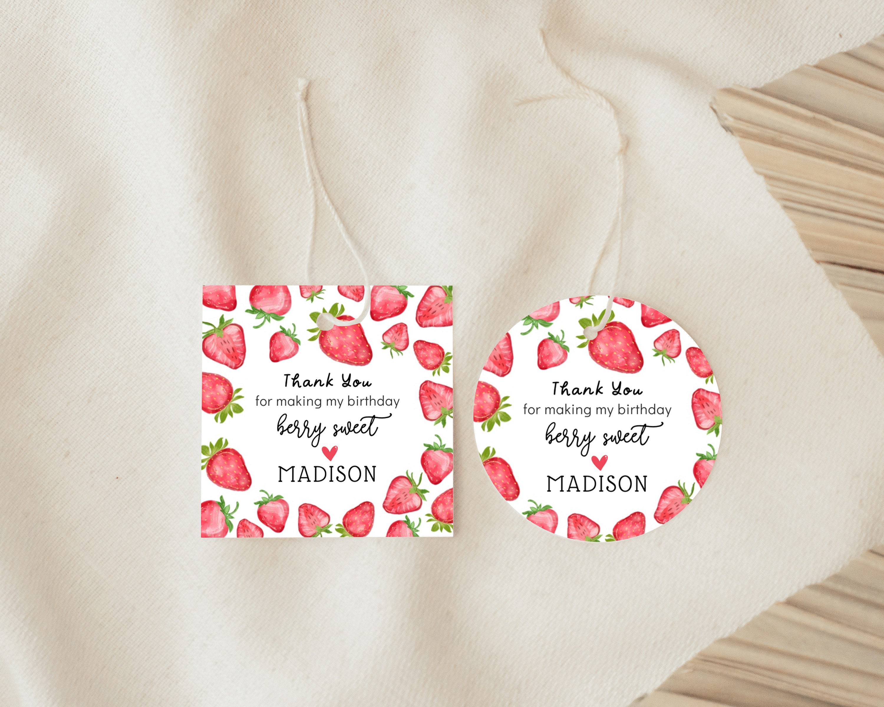 Editable Strawberry Birthday Party Favor Tags - Berry First Birthday ...