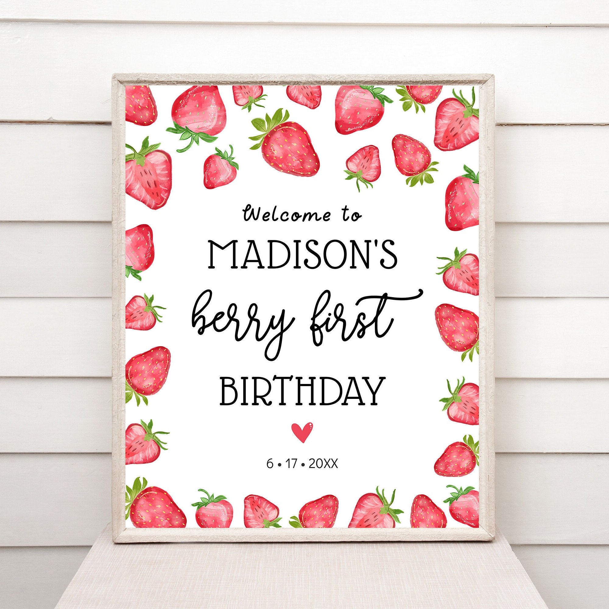 Editable Strawberry Welcome Sign - Strawberry Birthday Party Welcome ...