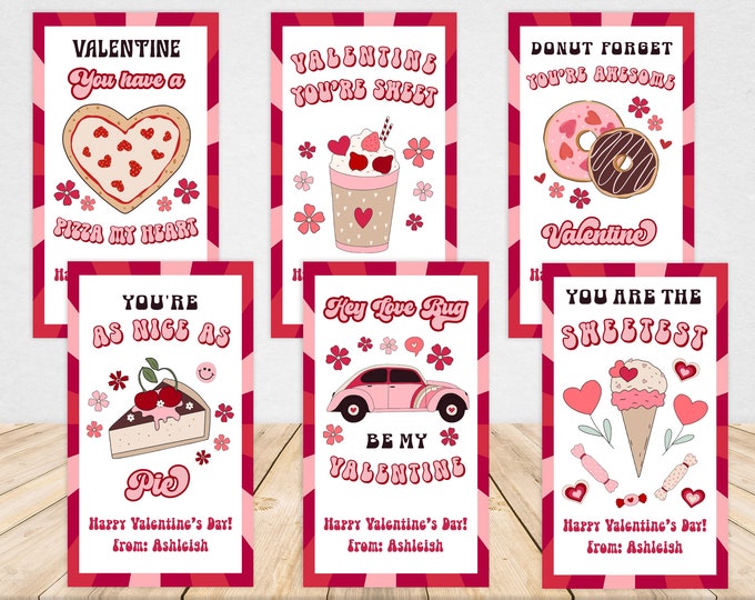 Editable Retro Groovy Boho Printable Valentine's Day Cards, Classroom ...