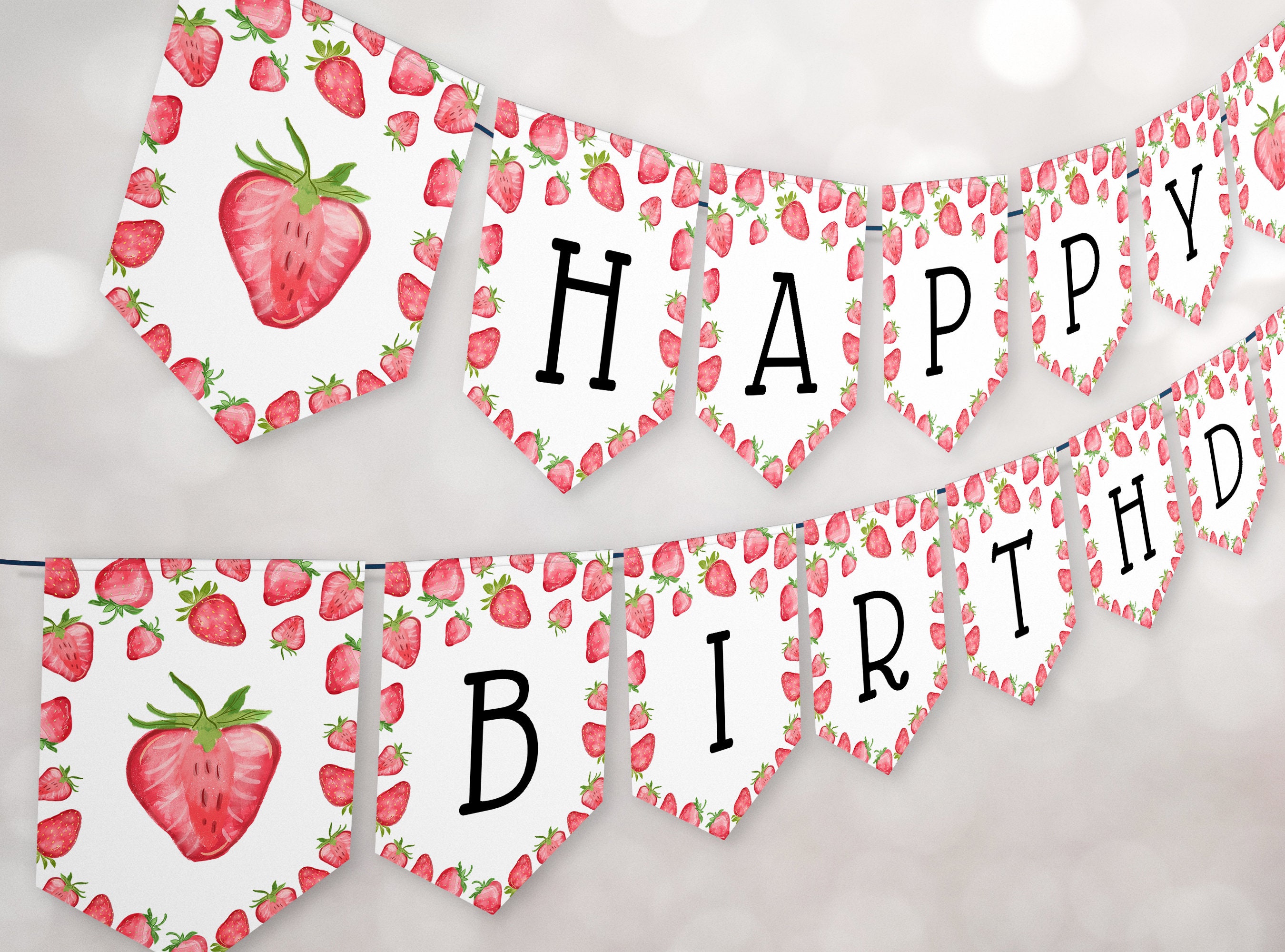 Happy Birthday Banner - Strawberry Birthday Banner - Girl Birthday ...