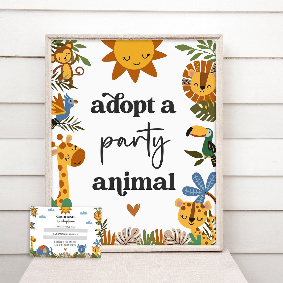 Editable Animal Adoption Certificate + Sign - Wild Boho Jungle Animal ...