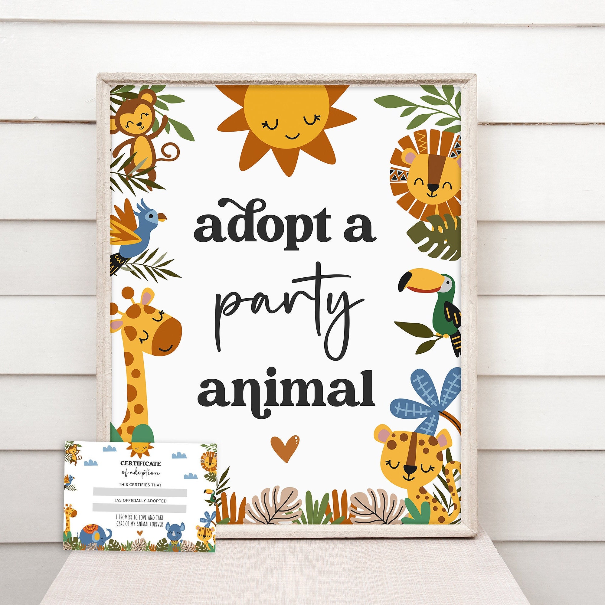 Editable Animal Adoption Certificate + Sign - Wild Boho Jungle Animal ...