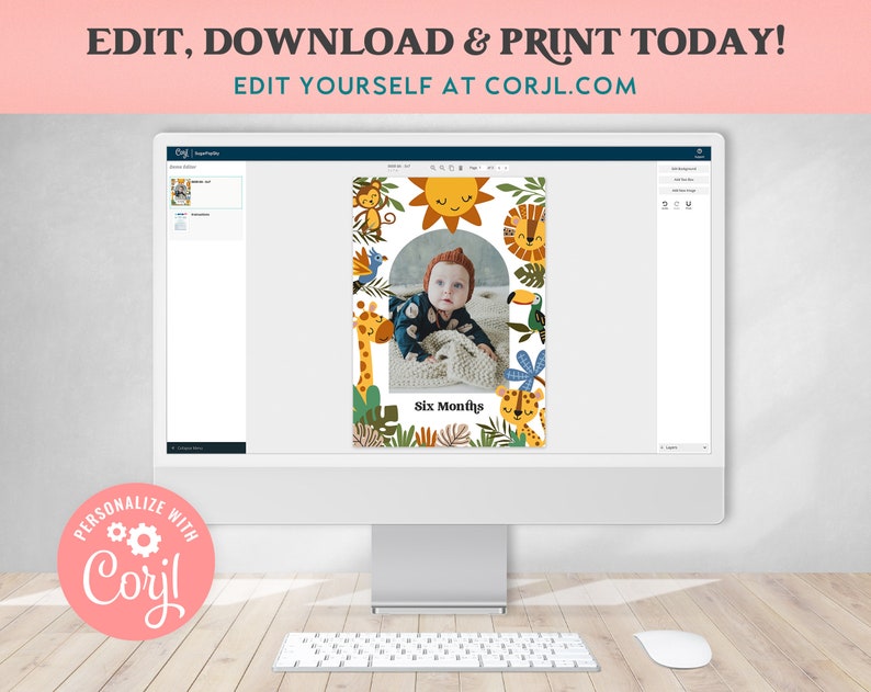 Editable Jungle Safari First Birthday Photo Banner Template - Etsy