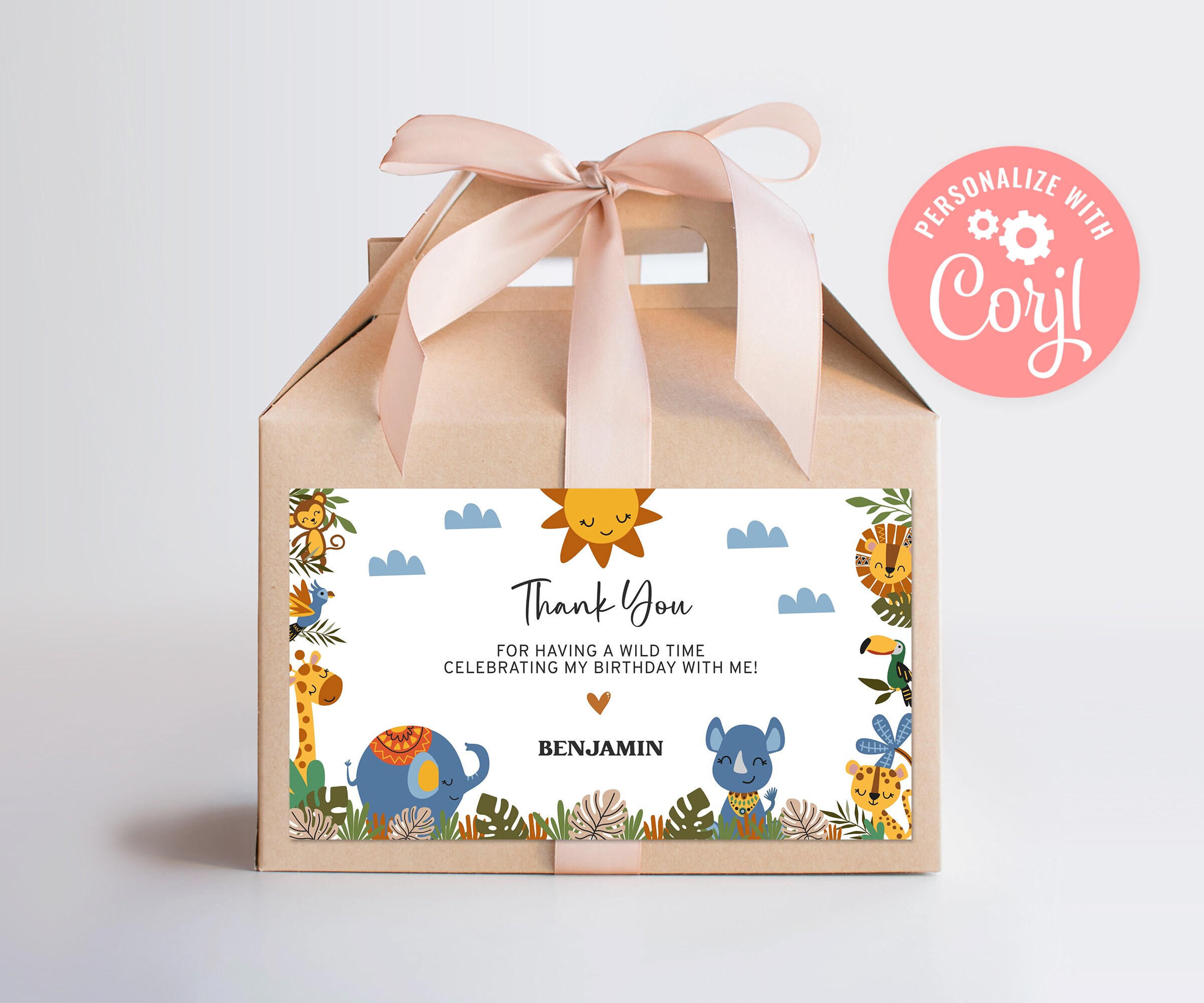 Editable Jungle Safari Birthday Favor Gable Box Template - Boho Safari ...