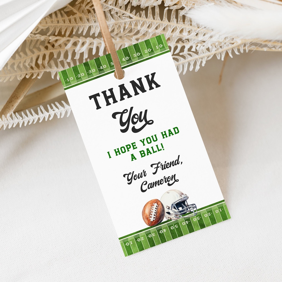 Editable Football Birthday Favor Thank You Tag Template - Boy Birthday ...