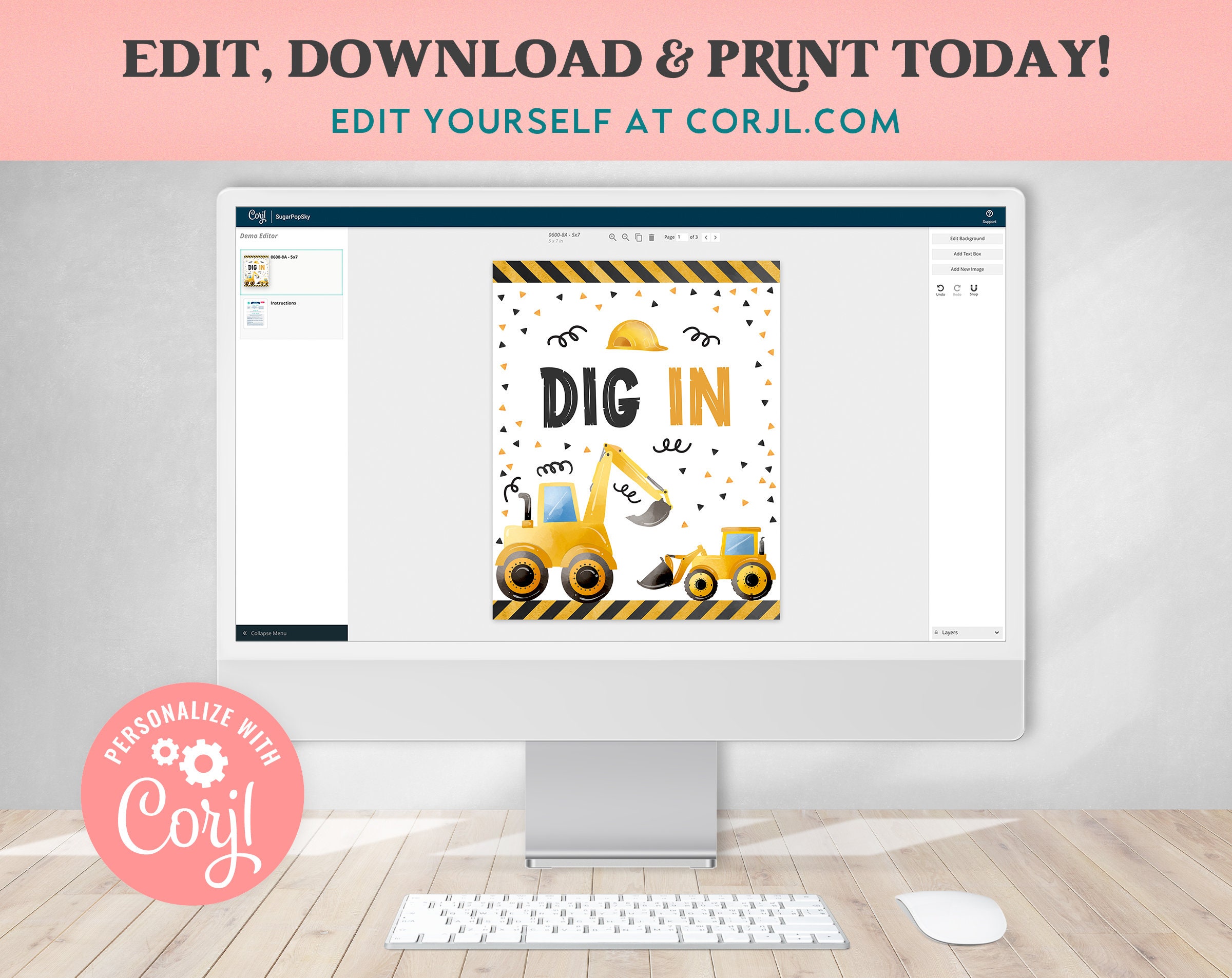 Construction Birthday Party Signs - Dig in Sign - Editable Food Sign ...