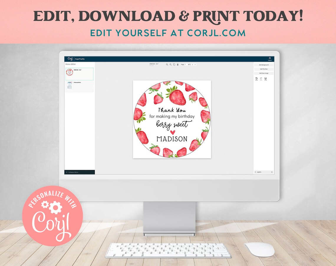 Editable Strawberry Birthday Party Favor Tags Berry First Birthday ...