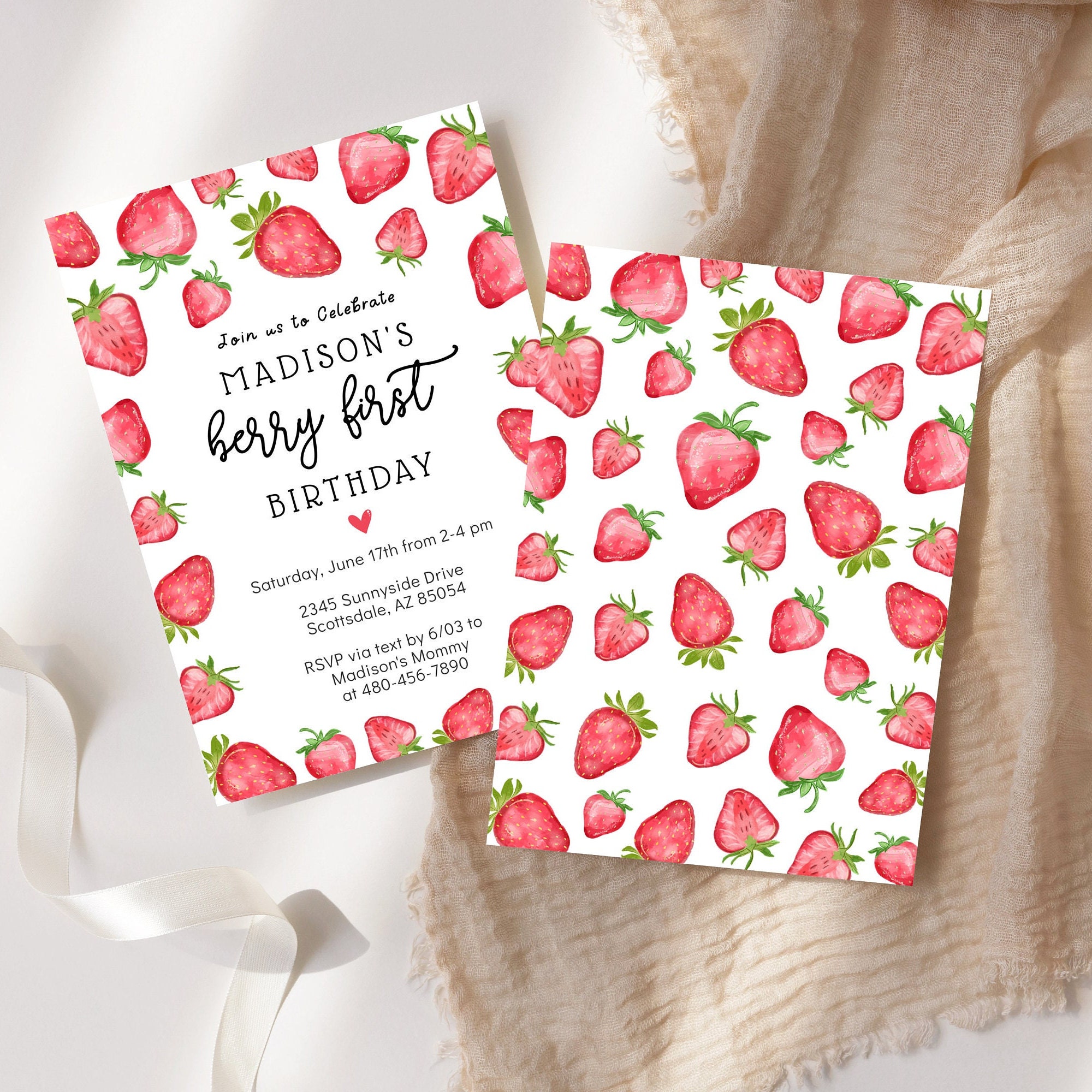 Berry First Birthday Invitation 1st Birthday Girl - Etsy