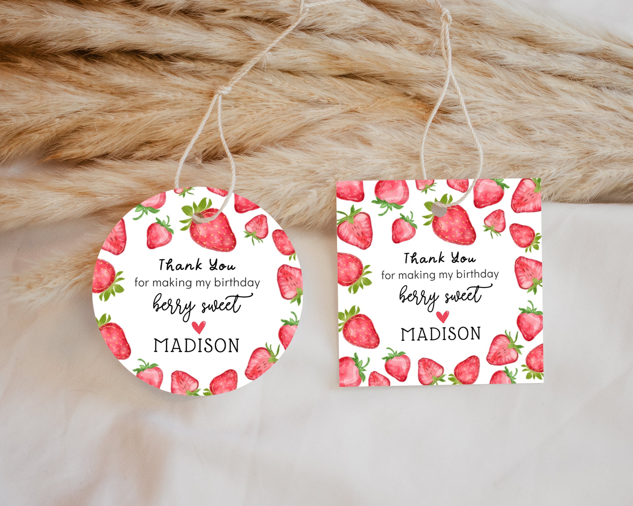 Editable Strawberry Birthday Party Favor Tags - Berry First Birthday ...