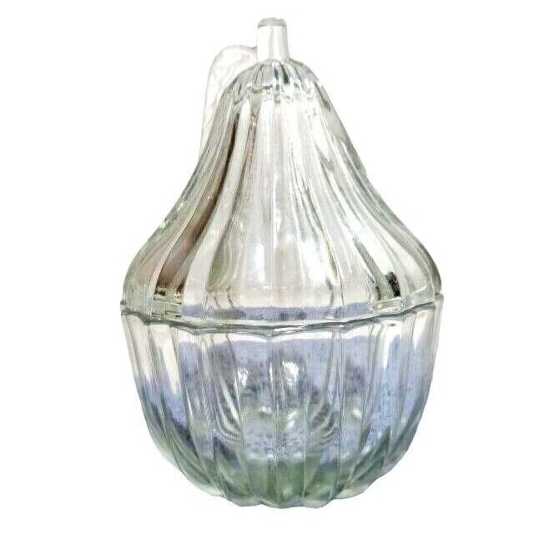 Vintage Jeannett Crystal Curio the Pear Fruit Shaped Candy Dish Ribbed ...