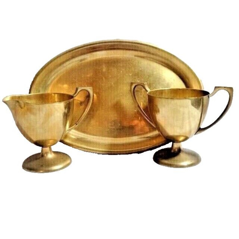 Vintage Dirilyte Dirigold Goldenware Creamer Sugar Bowl Plate Set Brass ...