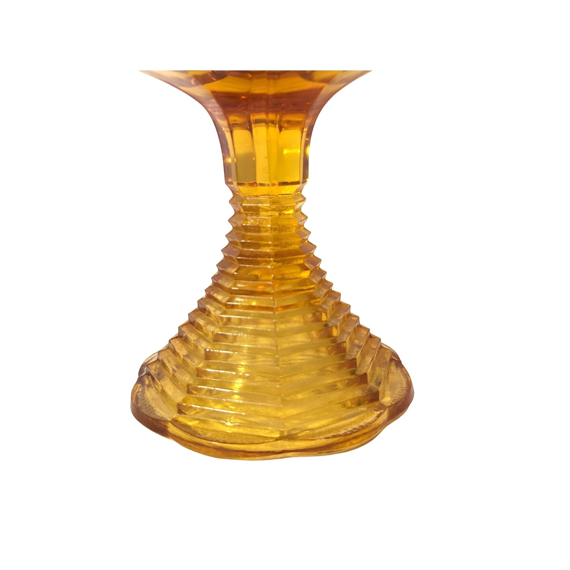 Vintage 1940's Kemple Amber Press Cut Star Floral Glass Bowl Cane Band ...
