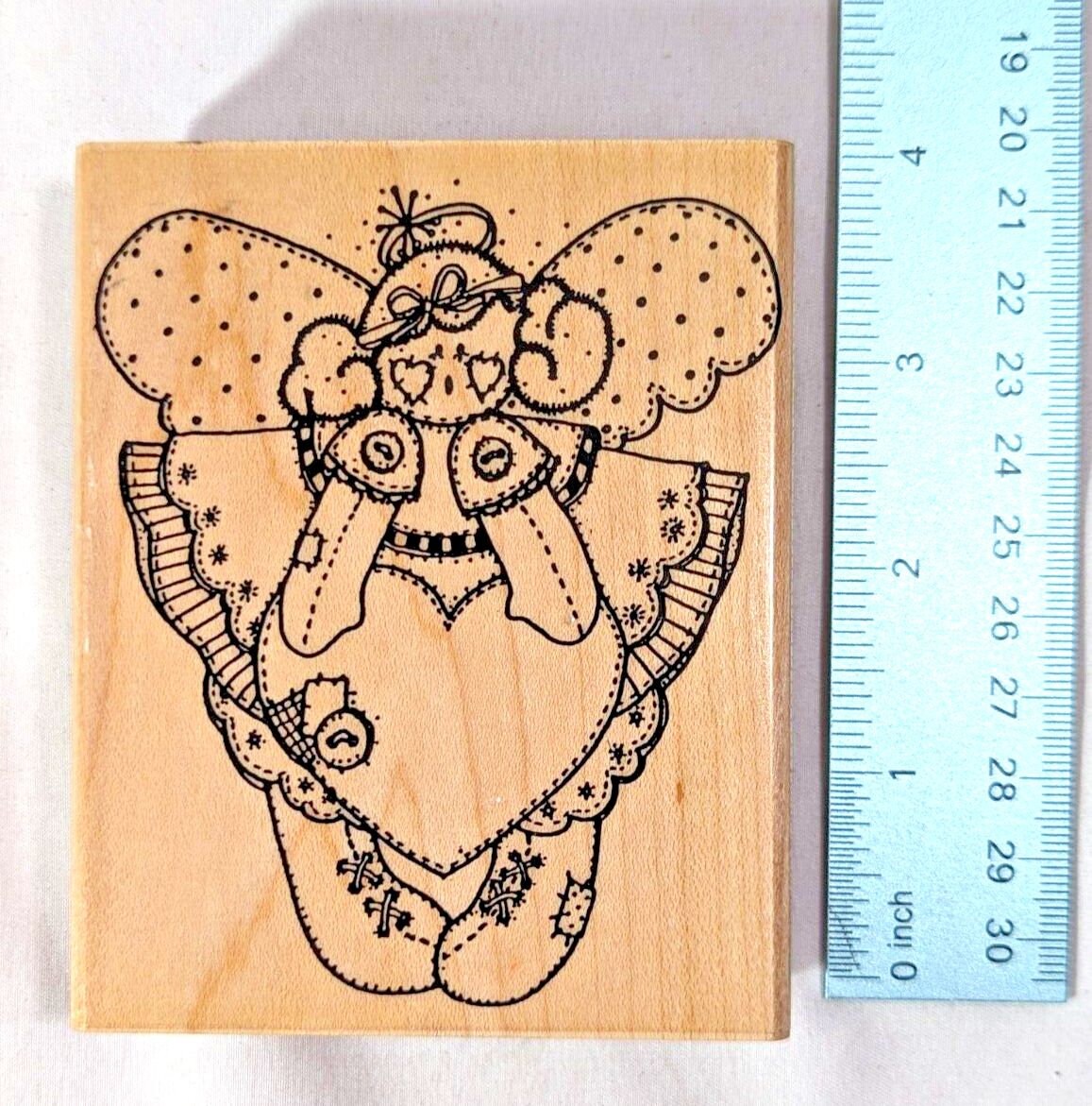 Vintage 1995 Annette Allen Watkins Folk Art Angel Wood Mounted Stamp 4 ...
