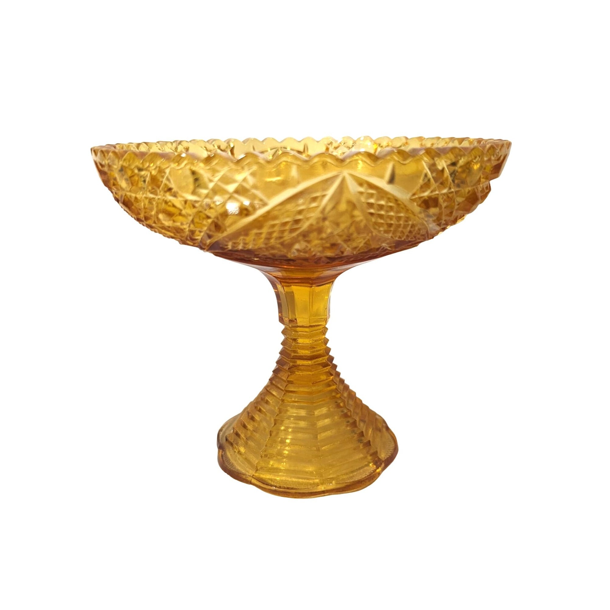 Vintage 1940's Kemple Amber Press Cut Star Floral Glass Bowl Cane Band ...