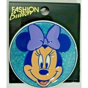 Disney Minnie Mouse Acrylic Pin Button Blue Sparkle Purple Bow Vintage ...