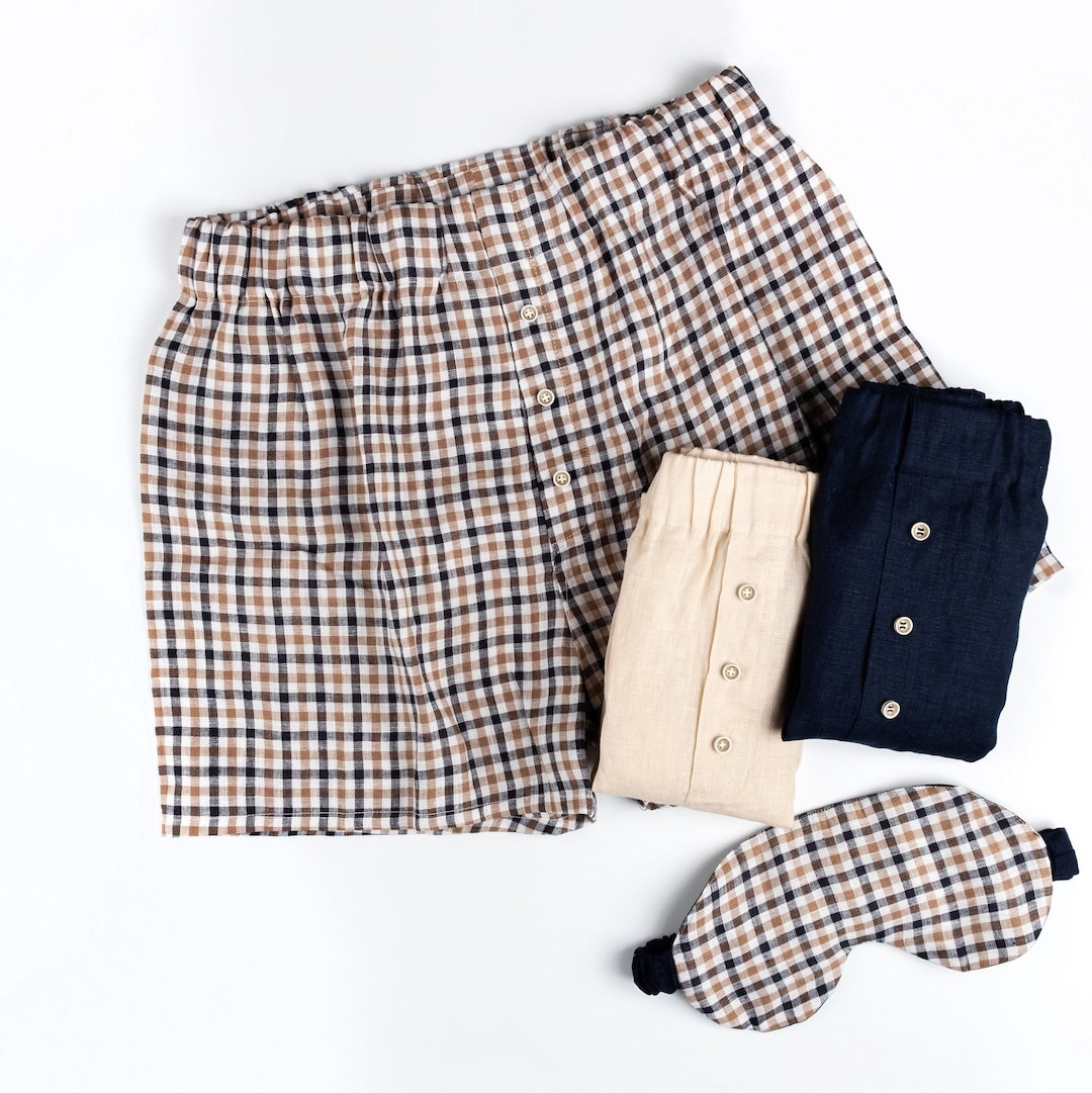 Linen Sleeping Men Set,organic Sleep Shorts,linen Boxers Briefs & Sleep ...