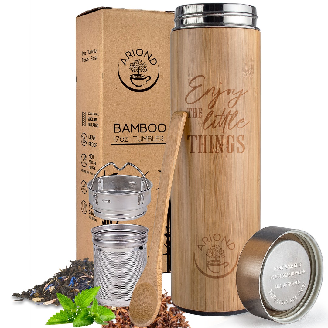 17oz Eco Friendly Bamboo Stainless Steel Tea Tumbler With Infuser ...