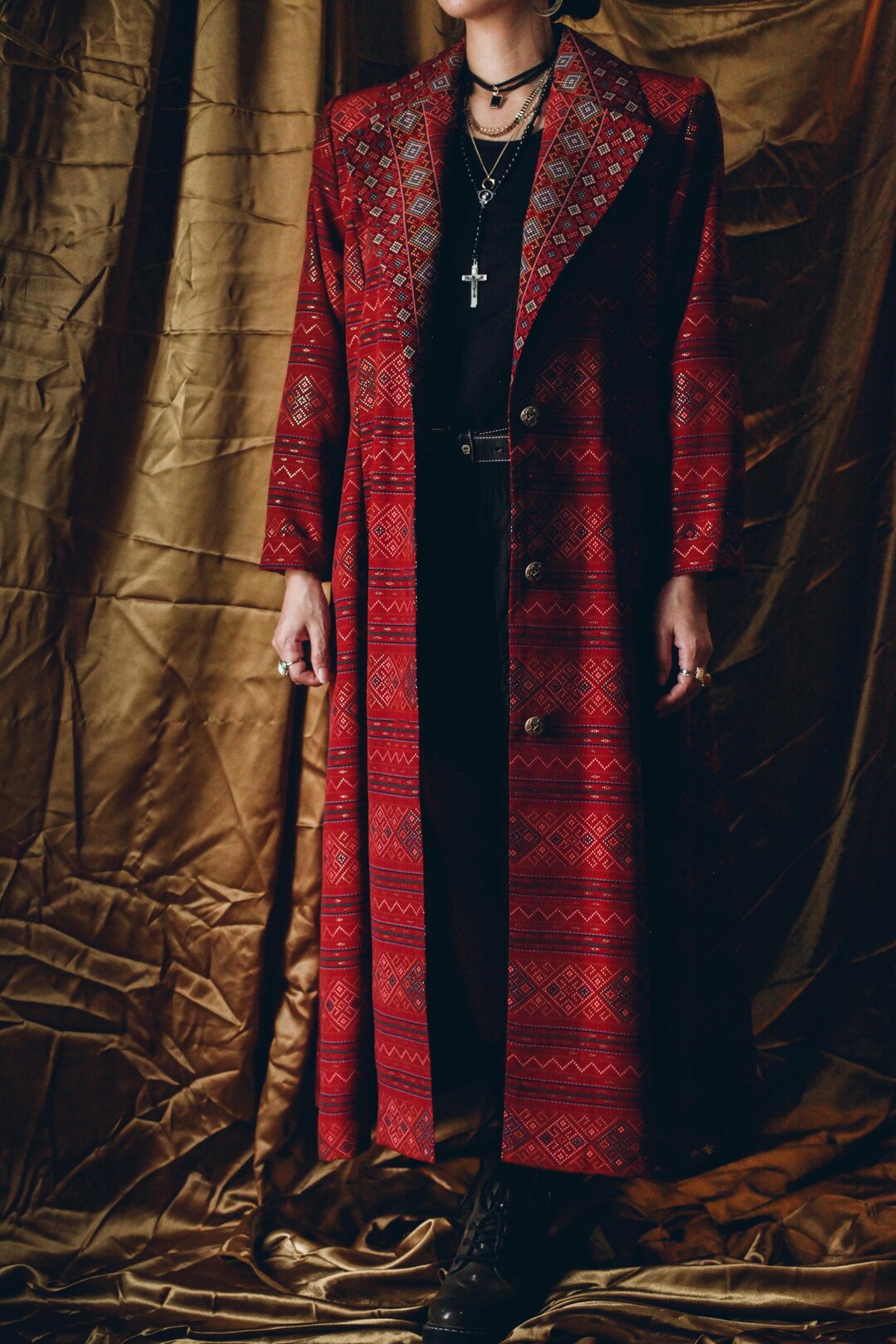 Red Gold Boho Blazer – Handmade Semi Silk Evening Coat, Bali - Etsy