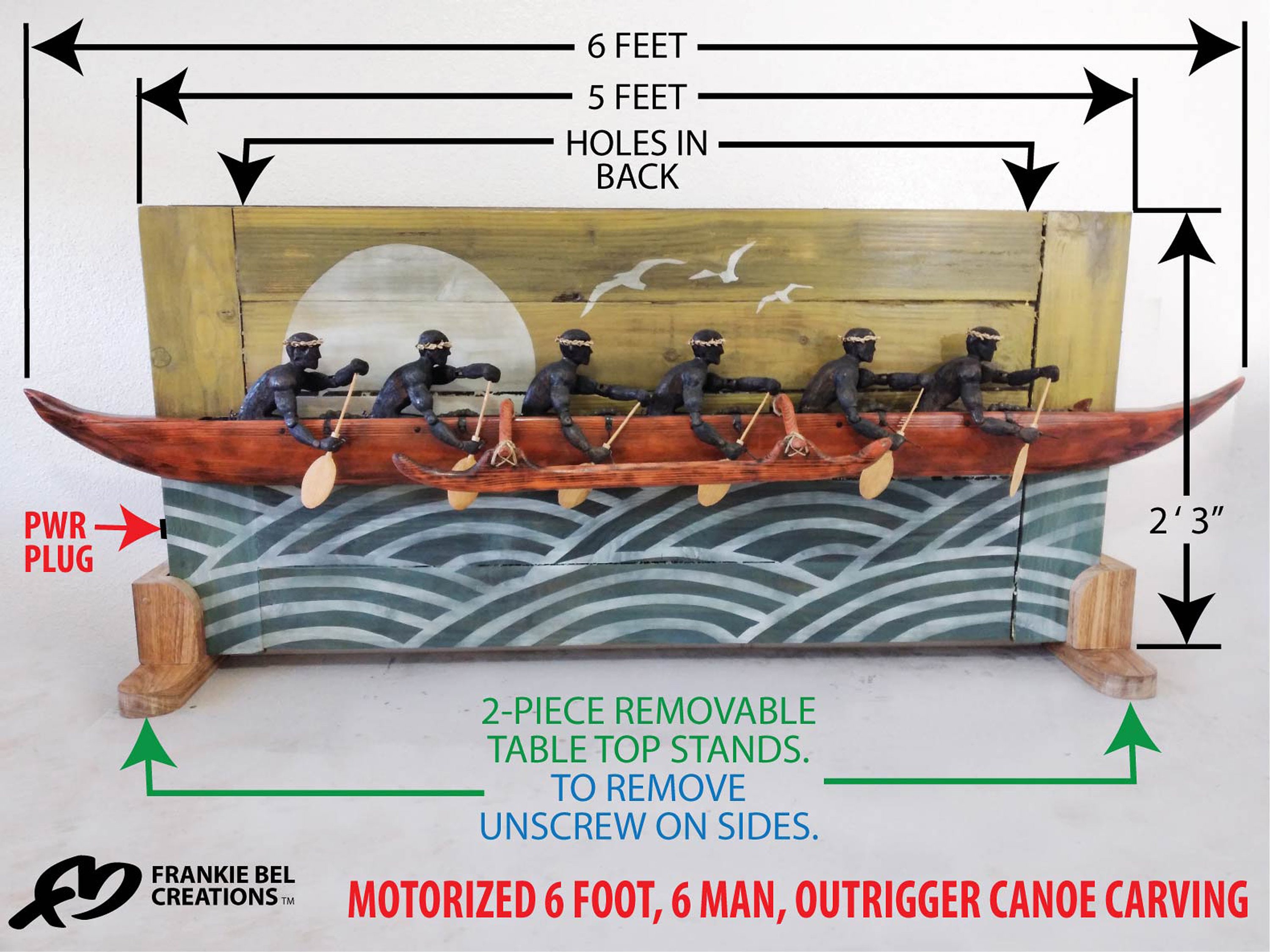 Hawaiian Outrigger Canoe Wood Carving Motorized 6-man Paddlers Hawaii ...