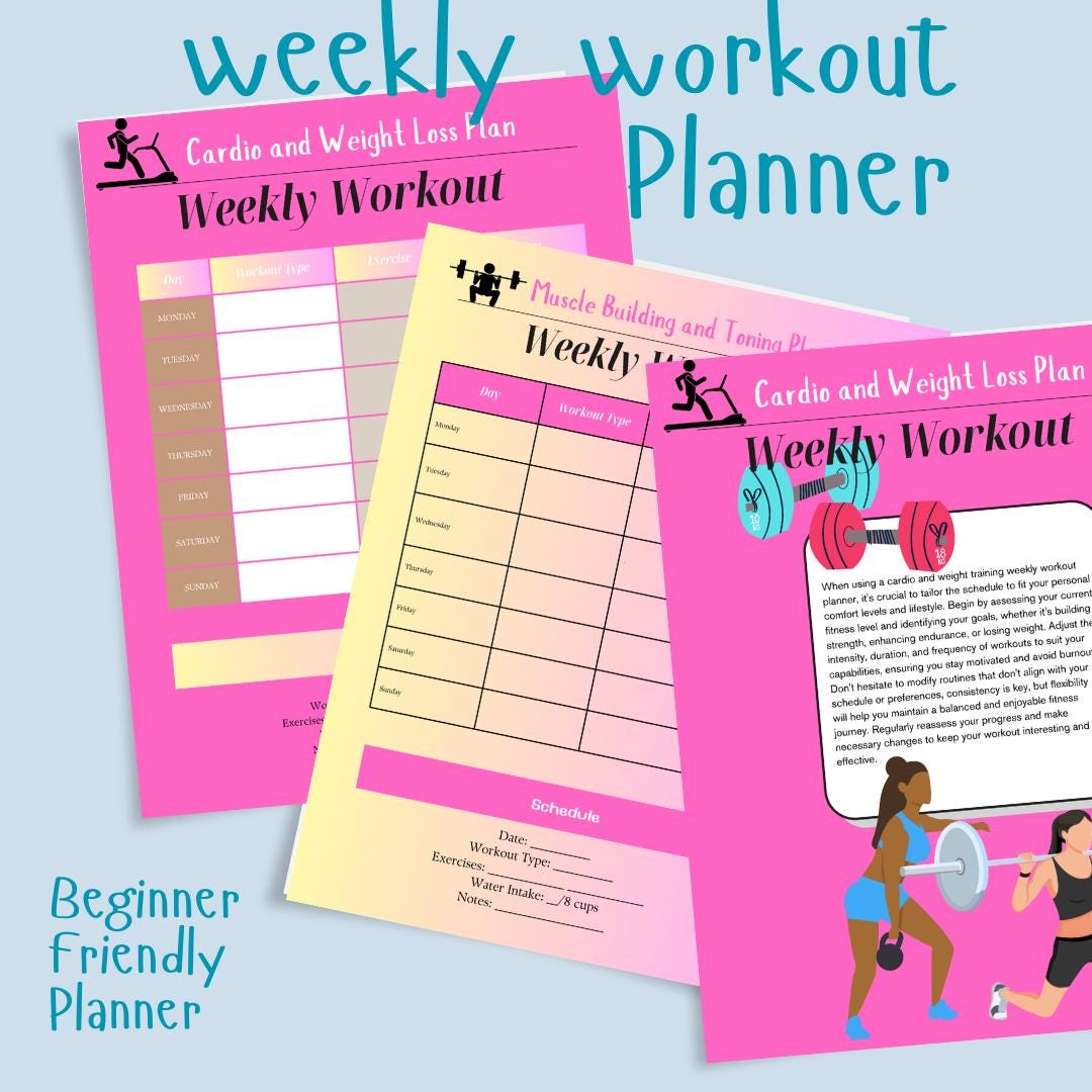Digital Workout Planner for Beginners |cardio & Muscle Building Fitness ...