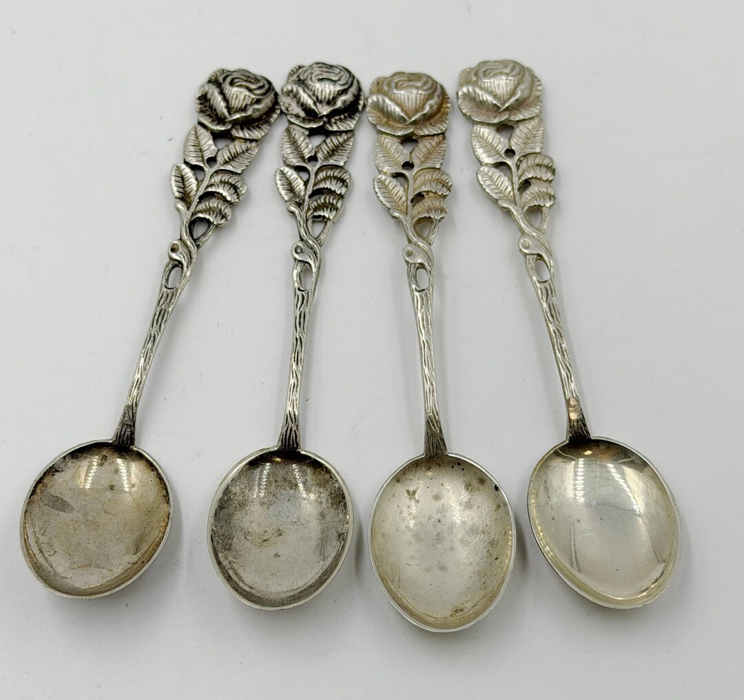 Hildesheimer Rose Demitasse Spoon Set 4 Continental Silver 800 ANTIKO ...