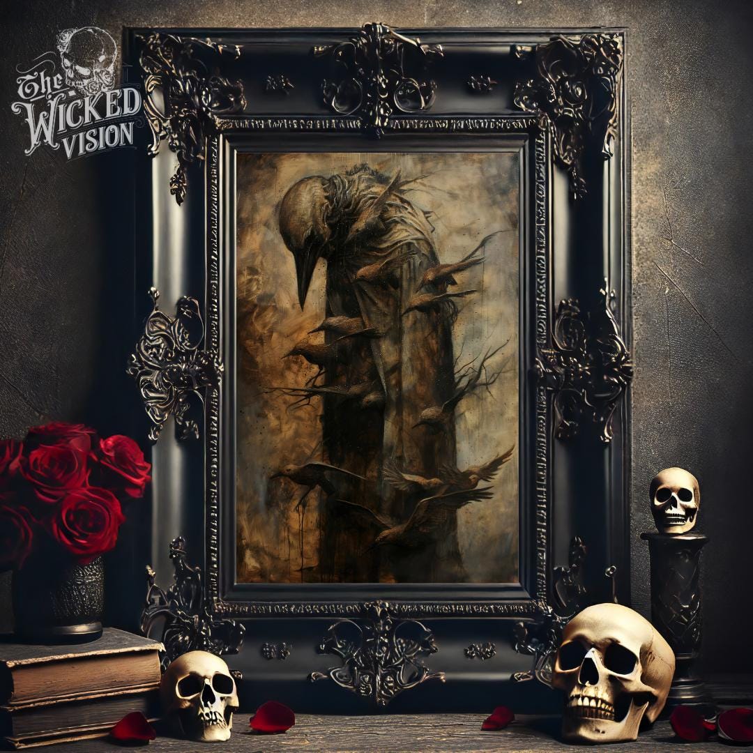 Dark Gothic Bird Creature Printable Wall Art - Surreal Crow ...