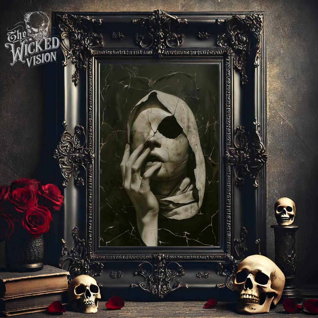Macabre Woman Printable Art, Surreal Gothic Decor, Broken Mask ...