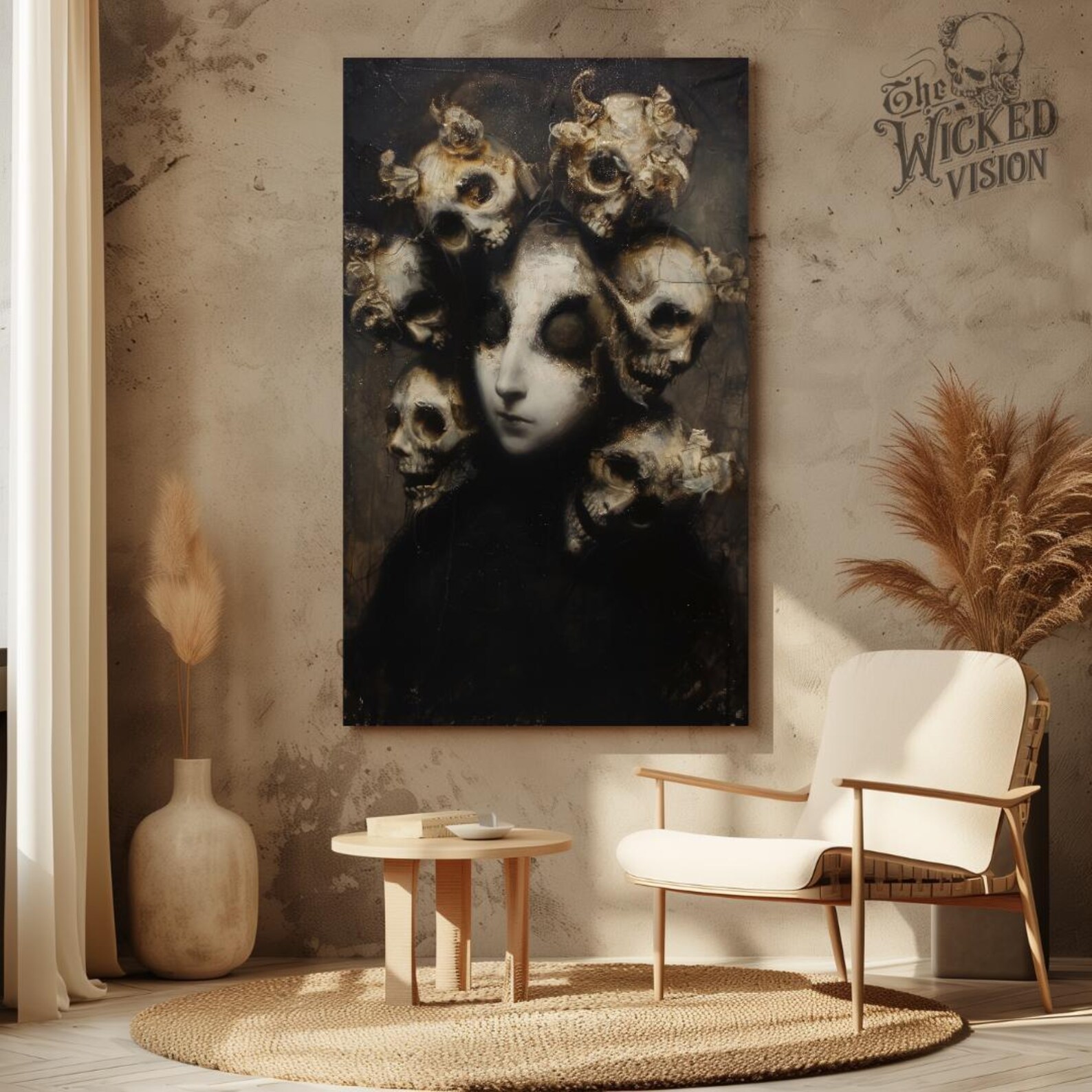 Dark Gothic Skull Art Print, Macabre Portrait With Skulls, Eerie Dark ...