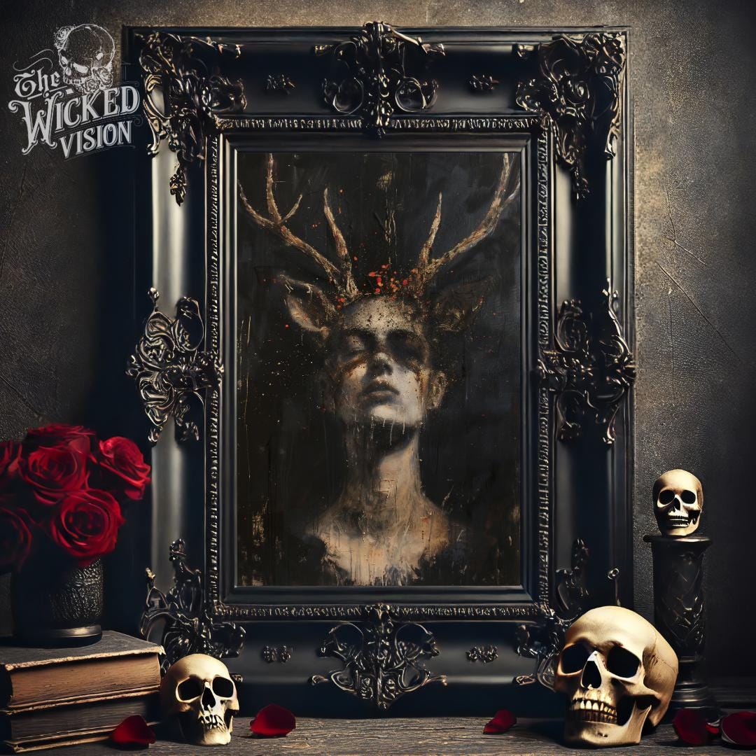 Gothic Deer Printable Art, Dark Surreal Decor, Macabre Stag ...