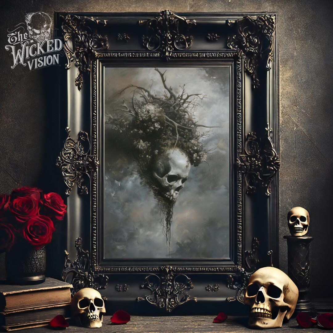 Skull With Roots Printable Art, Dark Fantasy Decor, Macabre Skull ...