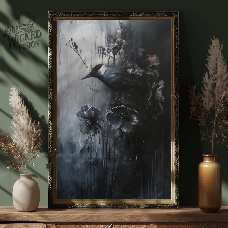 Gothic Bird Printable Art, Dark Surreal Decor, Macabre Bird ...