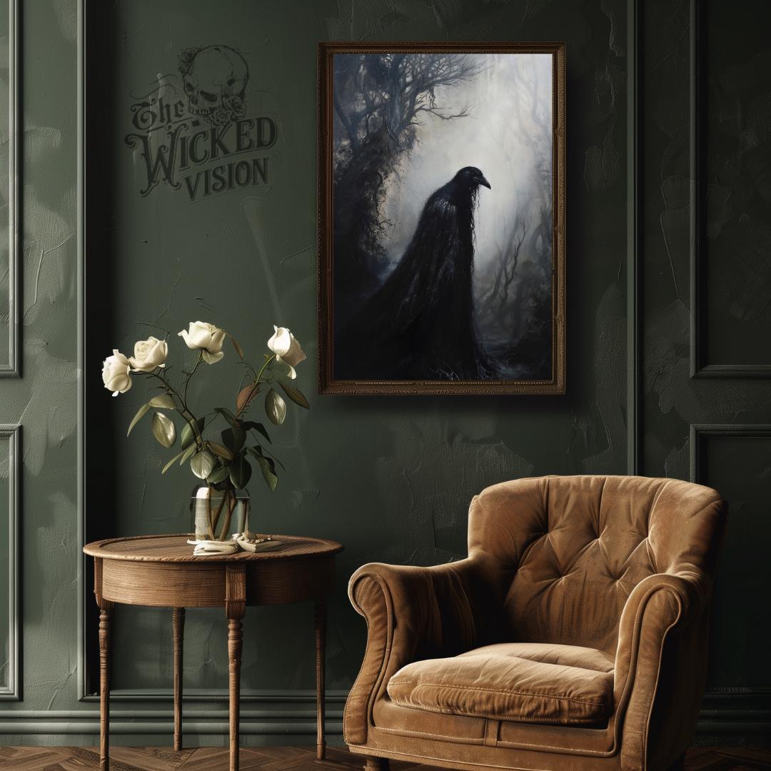 Gothic Raven in Dark Forest Printable Art, Surreal Gothic Wall Art ...