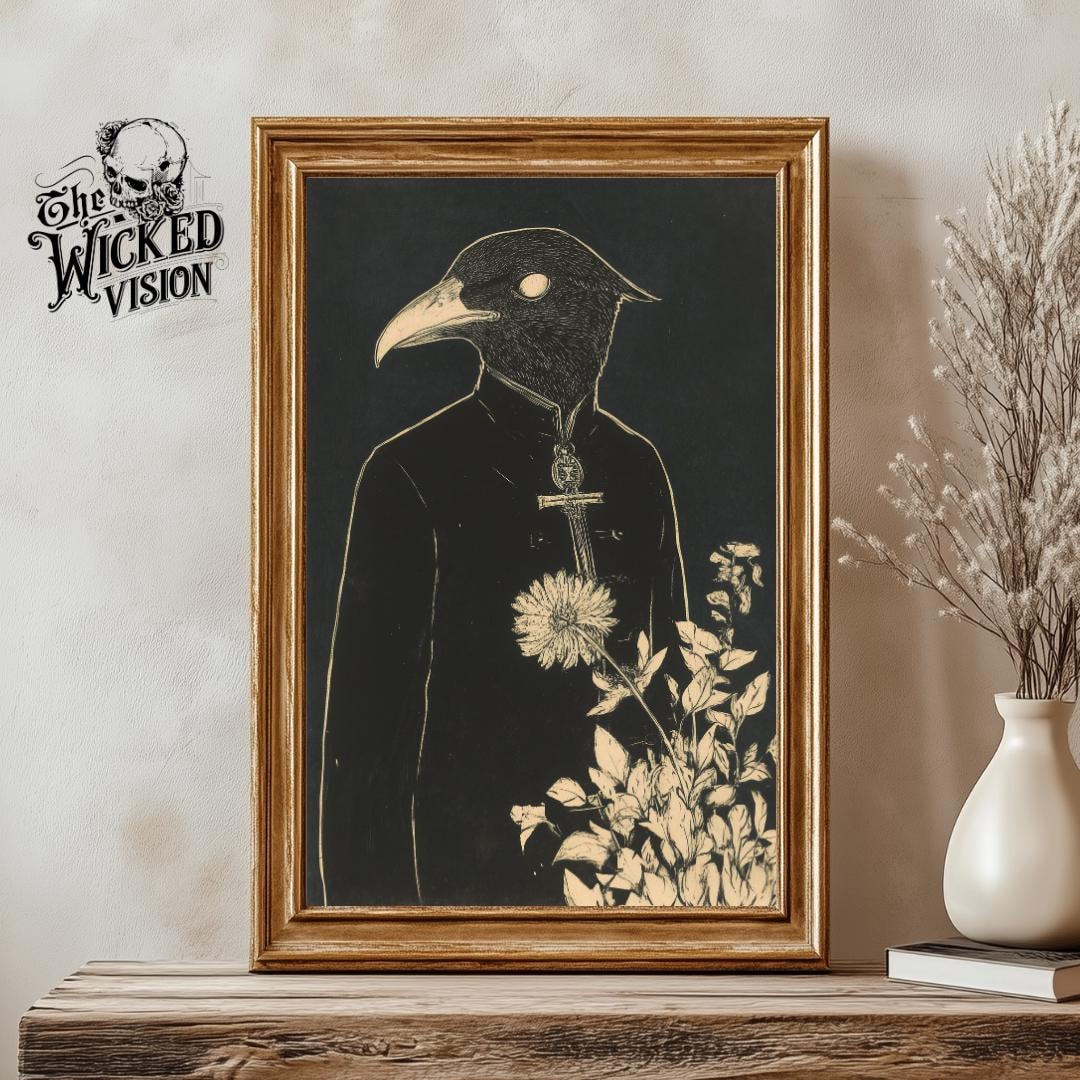 Plague Doctor Crow Art Print, Dark Academia Gothic Bird Illustration ...