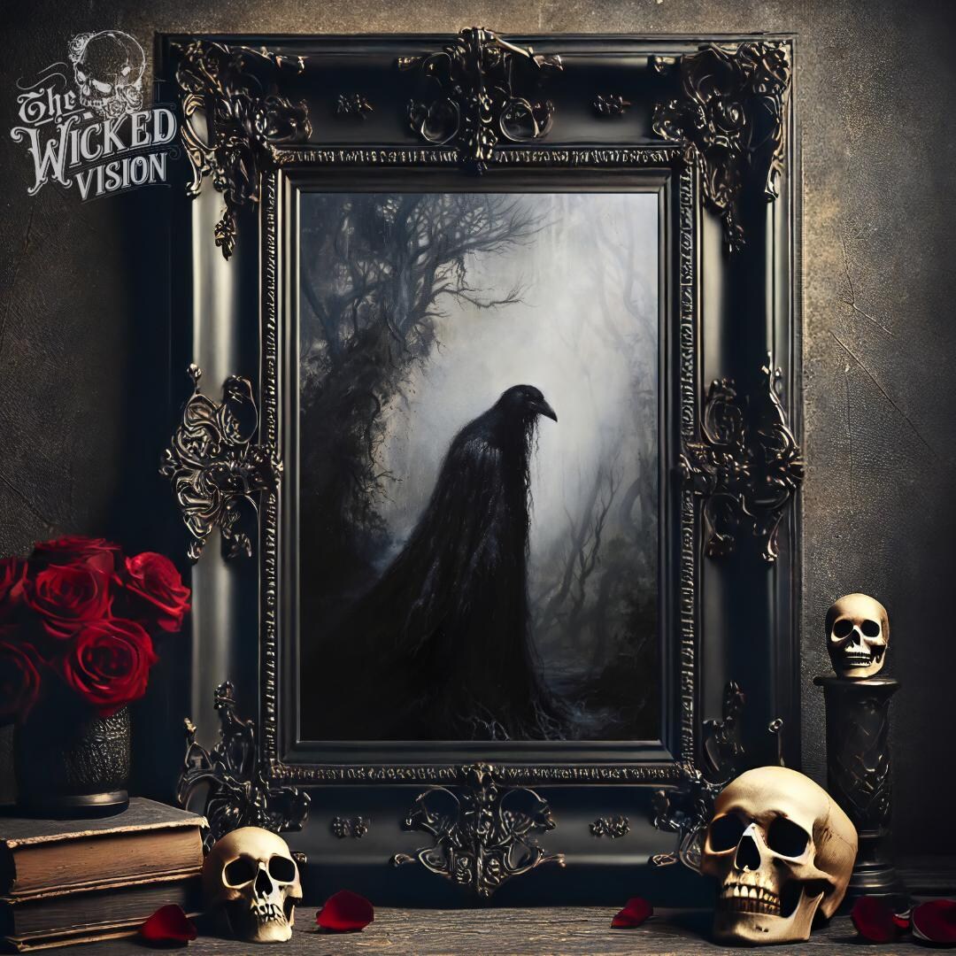 Gothic Raven in Dark Forest Printable Art, Surreal Gothic Wall Art ...