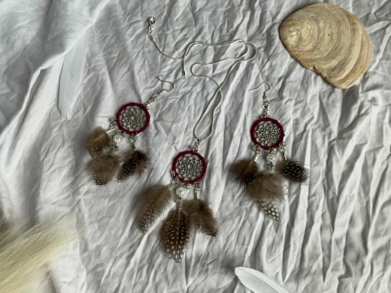 Real Quail Feathers, Cracked Quartz, Dreamcatcher, Set, Necklace and ...