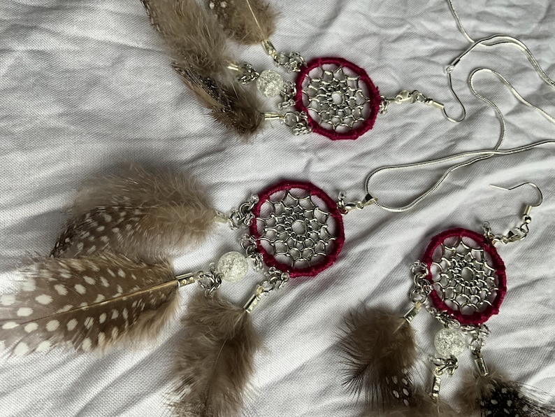 Real Quail Feathers, Cracked Quartz, Dreamcatcher, Set, Necklace and ...