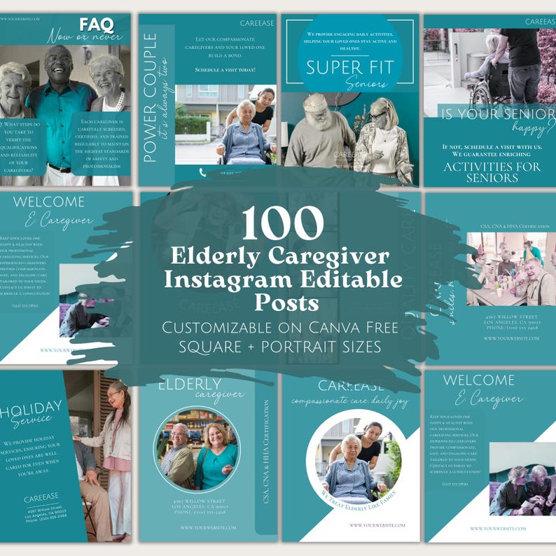 Elderly Care Instagram Templates: Social Media Marketing Kit (canva ...