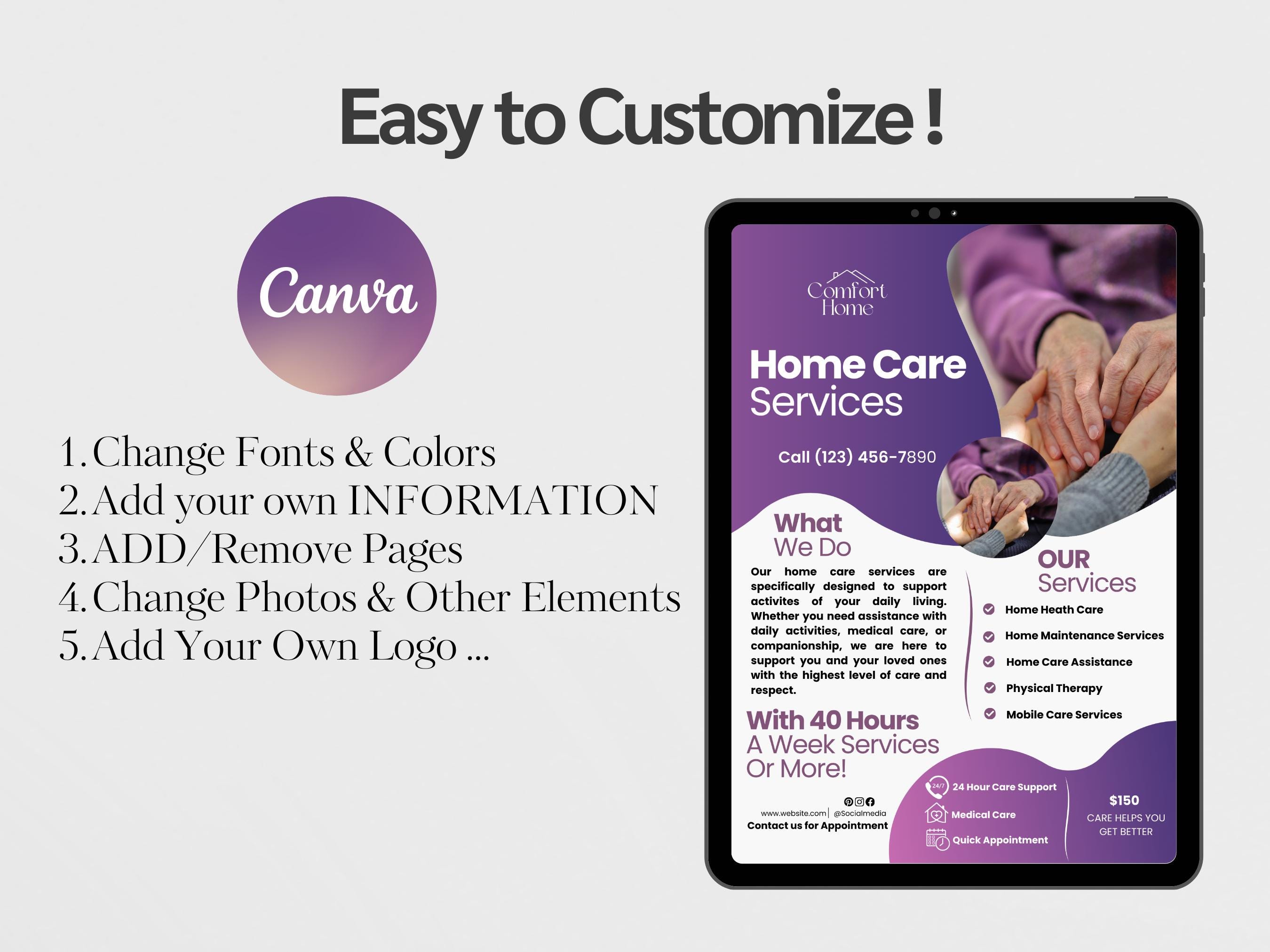 Home Care Flyer & Trifold Brochure: Healthcare Canva Templates - Etsy