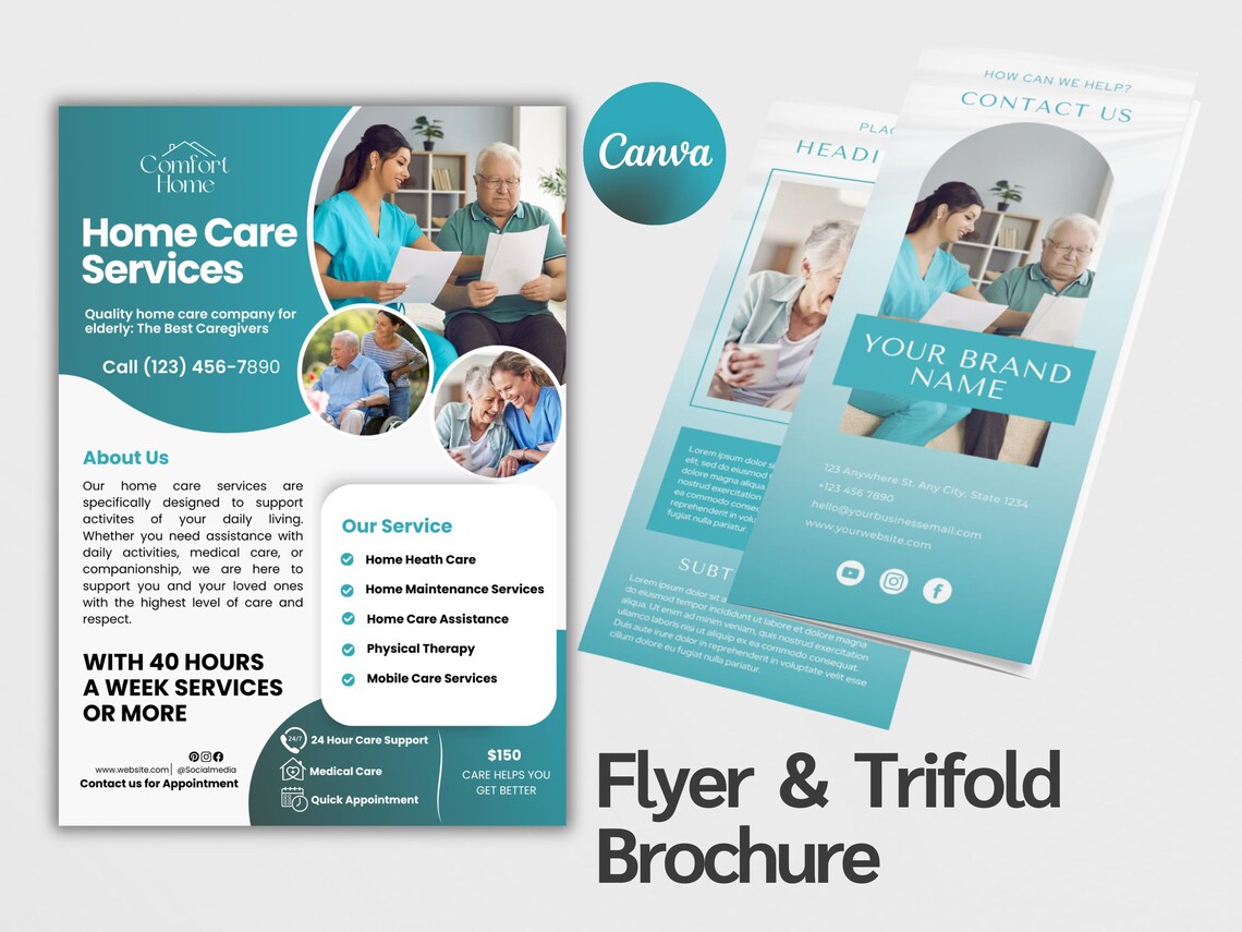 Home Care Flyer & Trifold Brochure: Customizable Canva Templates - Etsy