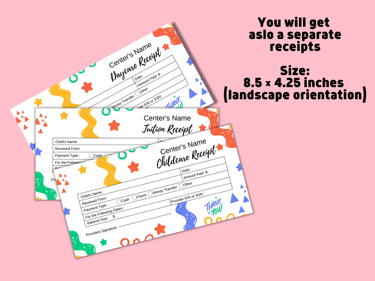 Cute Daycare Receipts, Childcare Receipts, Tuition Receipt,printable ...