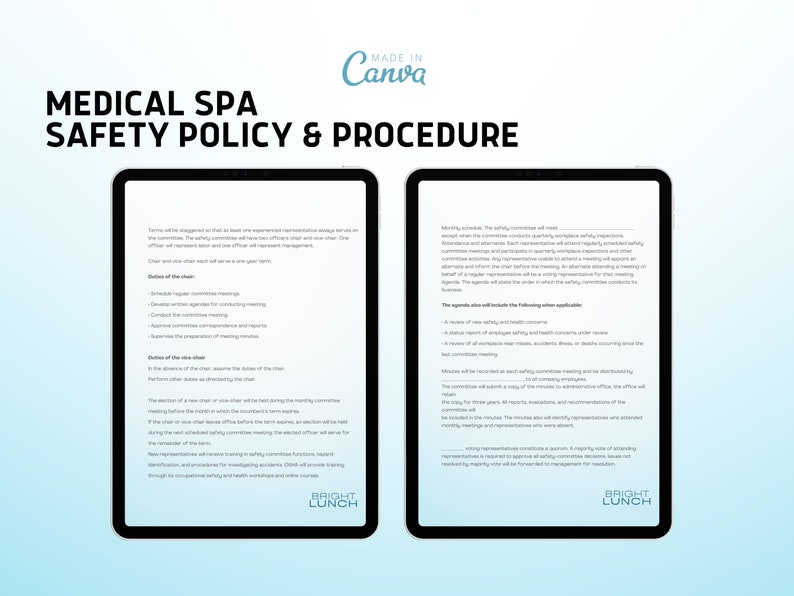 Medical Spa Safety Manual: Policies & Procedures Canva Template - Etsy