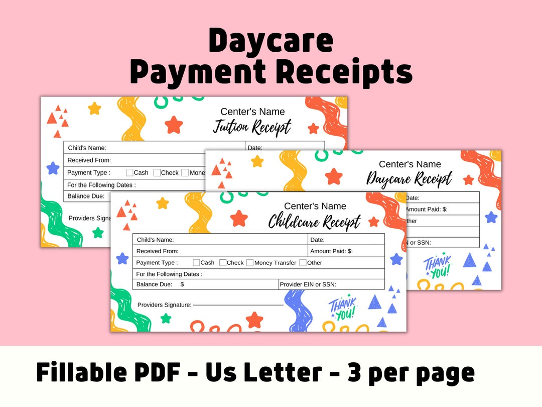 Cute Daycare Receipts, Childcare Receipts, Tuition Receipt,printable ...